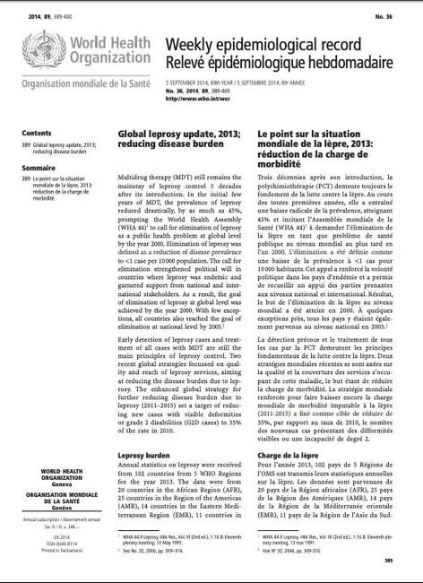 Weekly epidemiological record. Global leprosy update, 2013; reducing ...