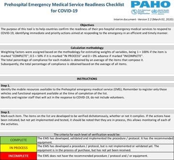 Excel Tool for Prehospital Emergency Medical Services Readiness ...