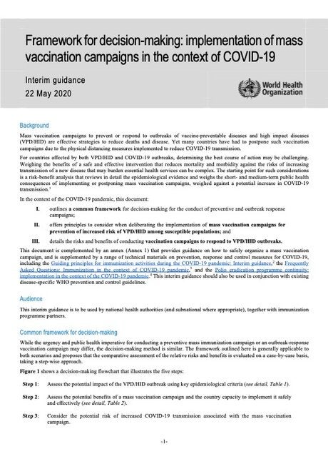 WHO: Framework for decision-making: implementation of mass vaccination ...