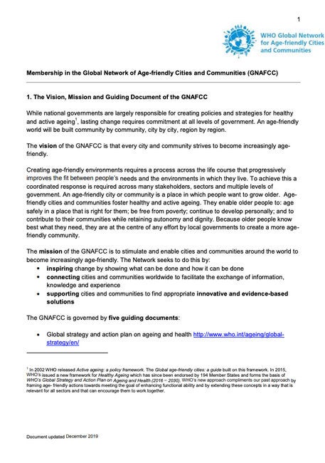 Membership document: WHO Global Network for Age-friendly Cities and ...