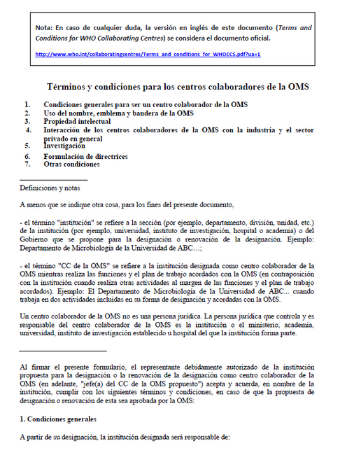 Términos y Condiciones para los Centros Colaboradores de la OMS - OPS ...