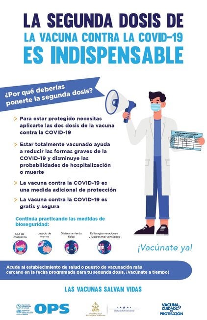 Afiche-Promoción segunda dosis, contra La COVID-19 - OPS/OMS | Organización Panamericana de la Salud